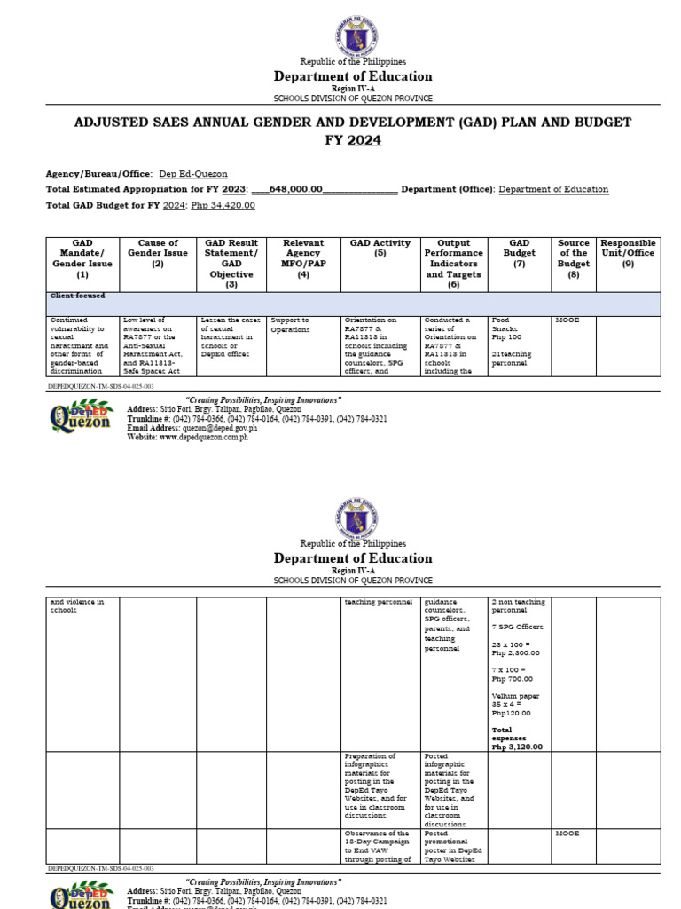 GPB Saes-2024 Adjusted | PDF | Gender Equality | Gender Studies