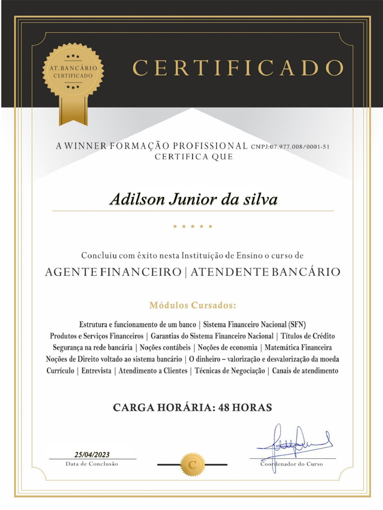 CERTIFICADO - Adilson Junior Da Silva | PDF