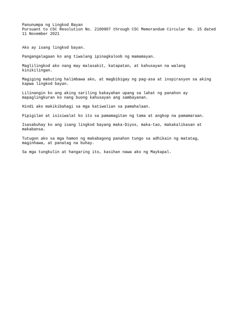 Panunumpa NG Lingkod Bayan | PDF