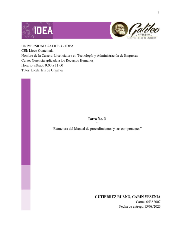 Tarea - 3 - Estructura Manual de Procedimientos - Seminario Recursos - Humanos - Carin Gutierrez ...