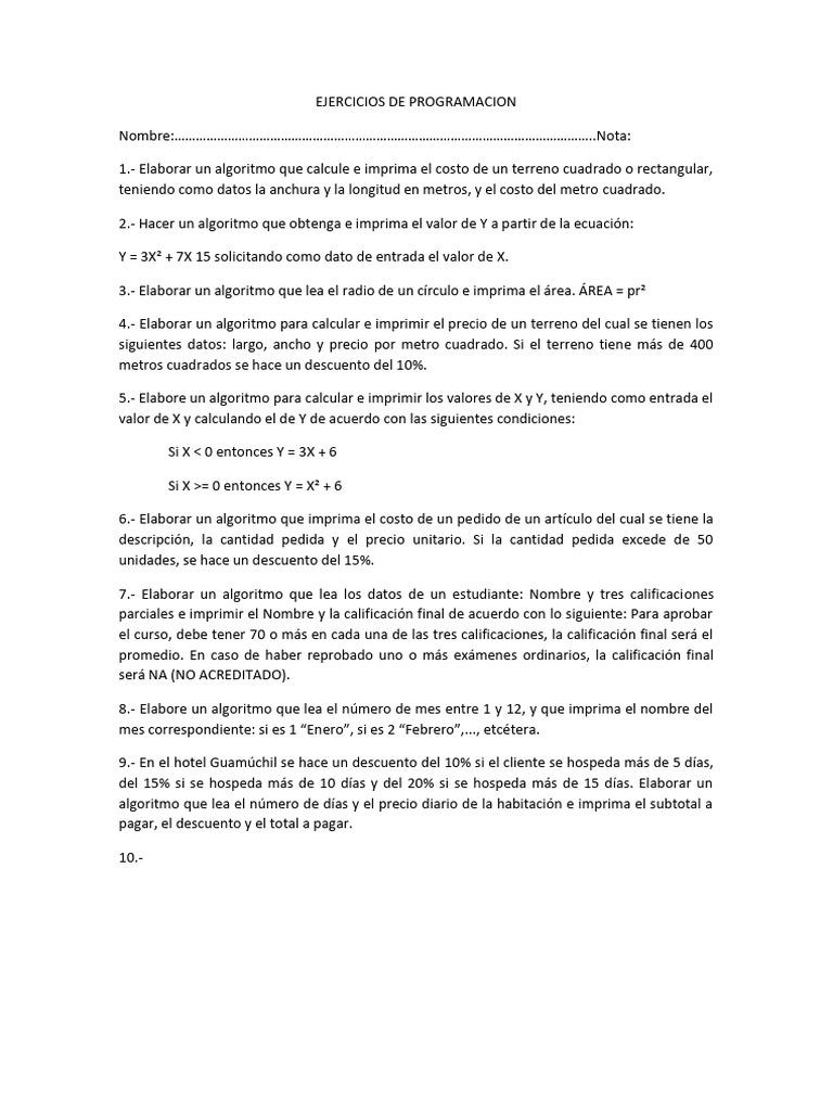 Ejercicios de Programacion | PDF