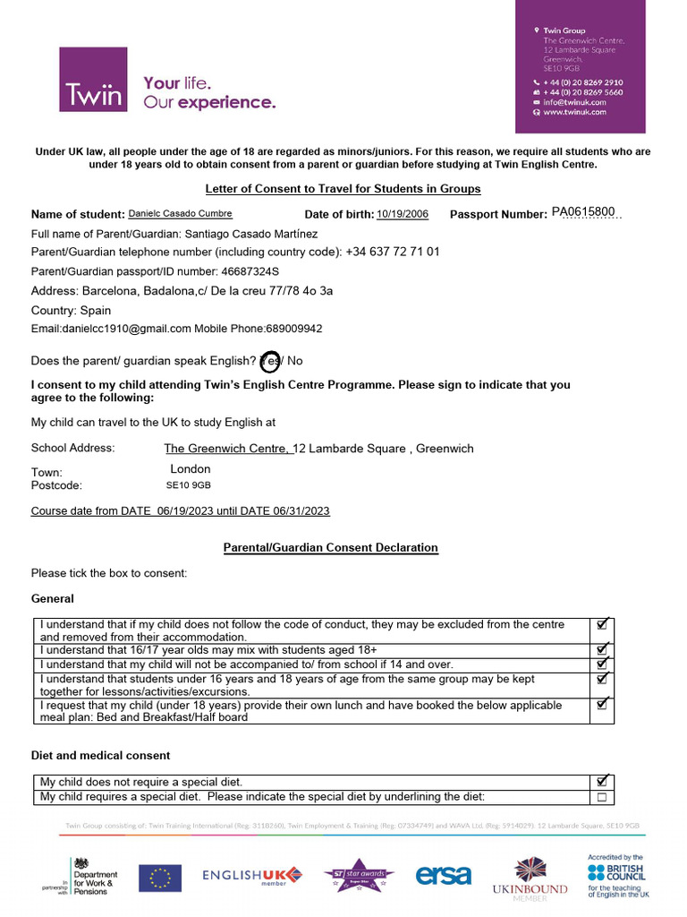 Parental Consent Form for Minors | PDF | Attention Deficit ...