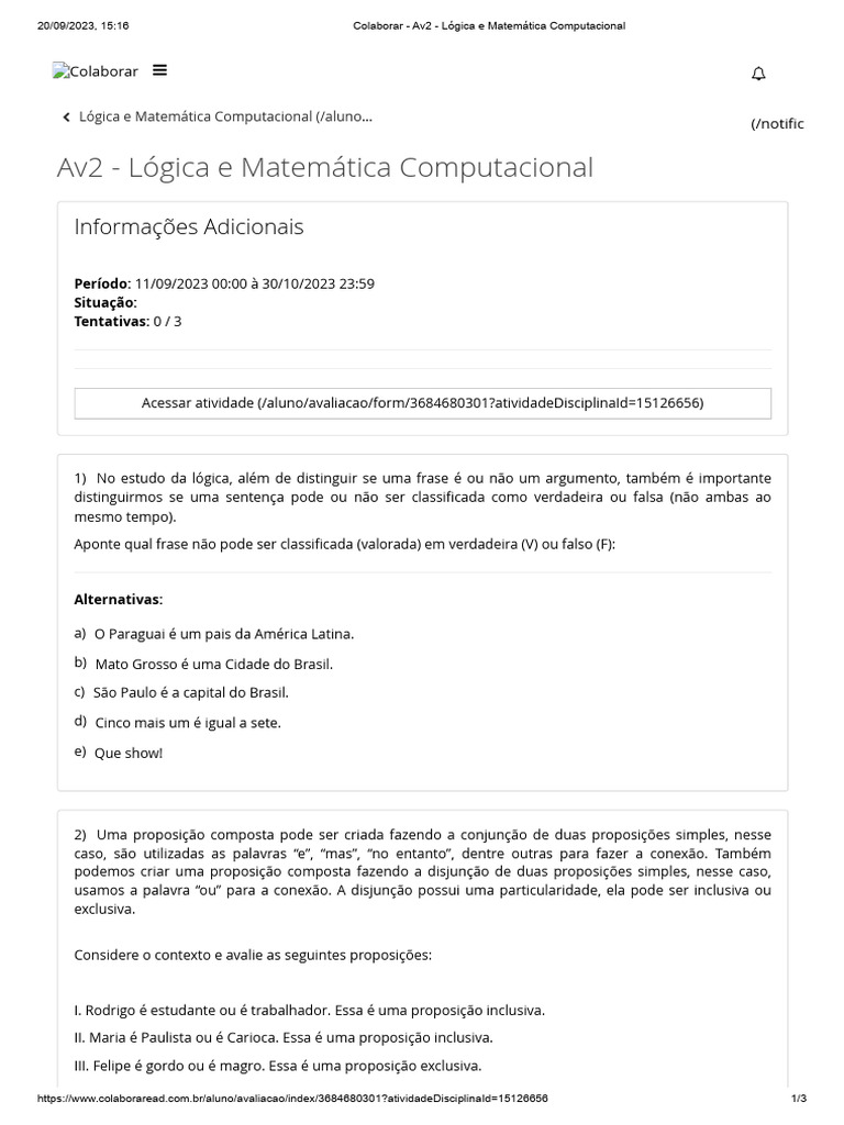 Avaliação em Lógica Computacional | PDF | Lógica matemática ...