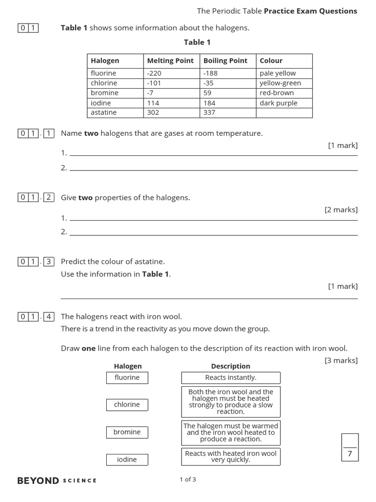 The Periodic Table Practice Exam Questions Higher | Download Free PDF ...