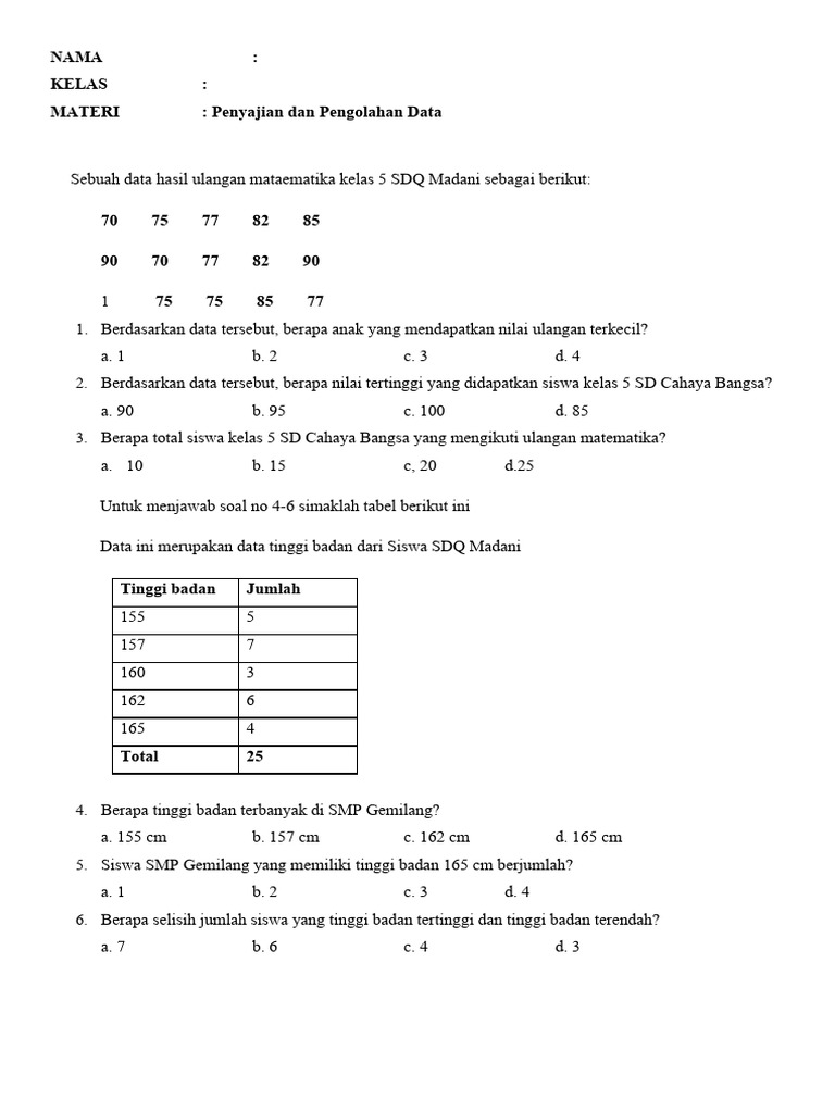 Soal Materi Data Kls 5 | PDF