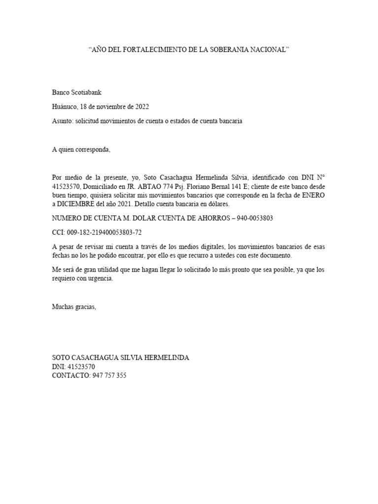 Carta Scotiabank en Dolares | PDF