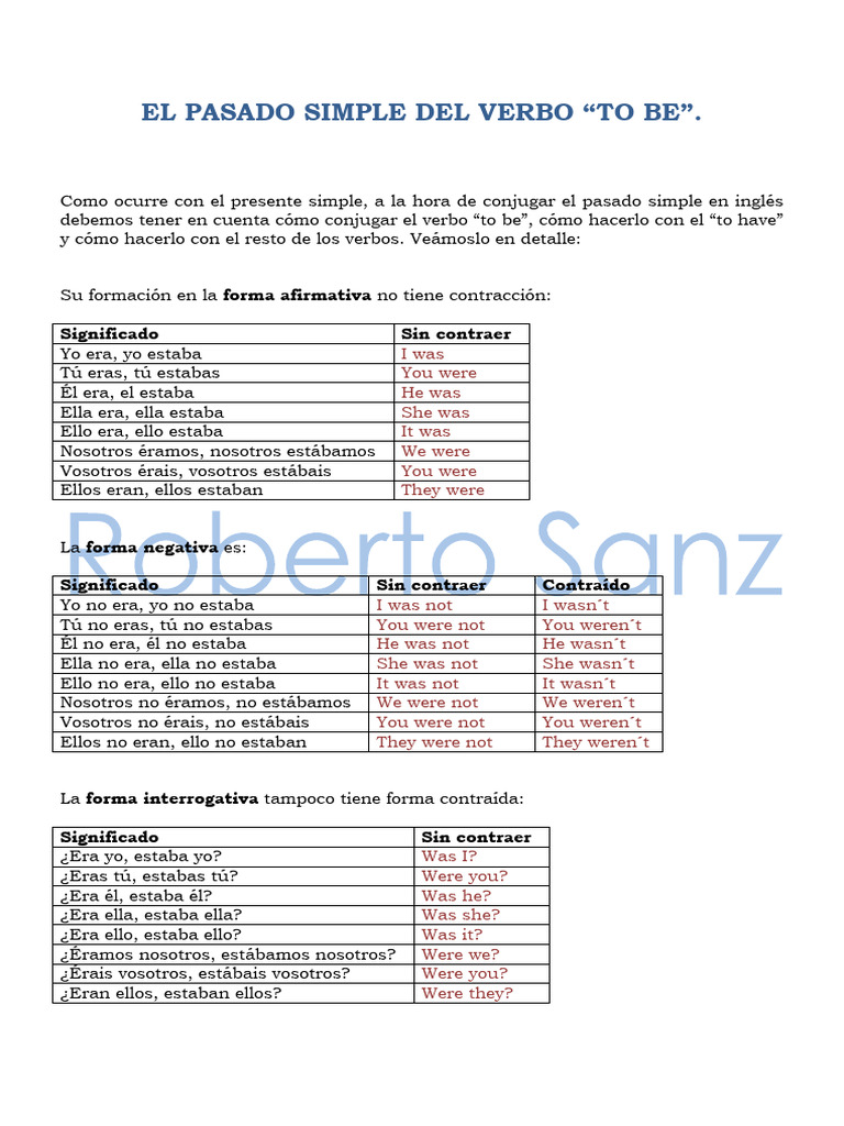 2.3 Clase 12. El Pasado Simple Del Verbo To BE PDF | PDF