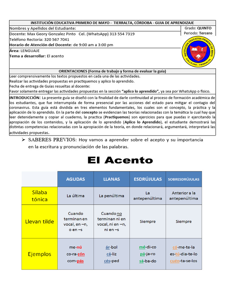 GUIA DE APRENDIZAJE LENG - El Acento | PDF | Idiomas | Estudios de idiomas extranjeros