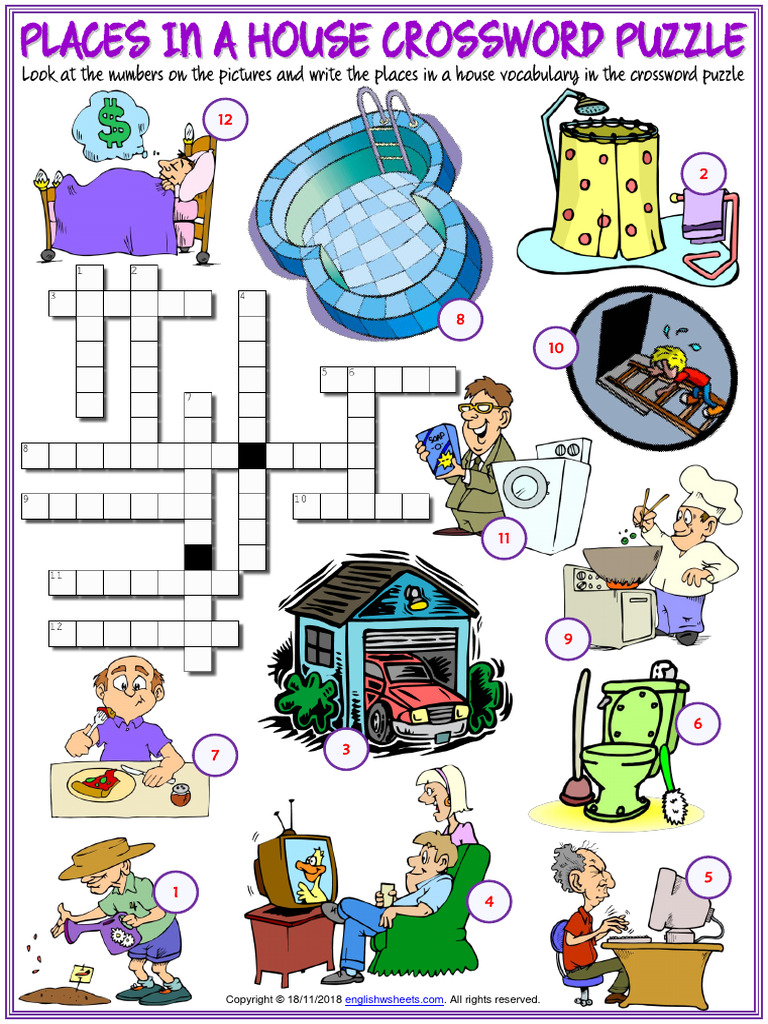 Places in A House Vocabulary Esl Crossword Puzzle Worksheet For Kids | PDF