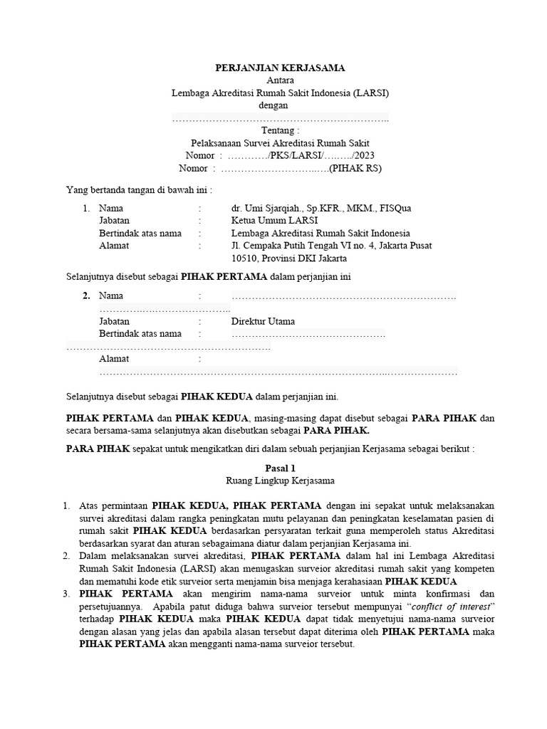 Kerjasama Survei Akreditasi LARSI | PDF