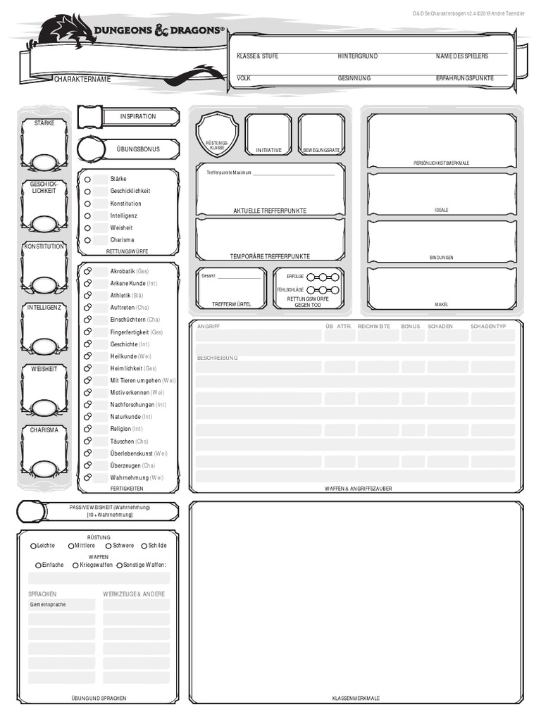 DEUTSCH D&D 5E Charakterbogen | PDF