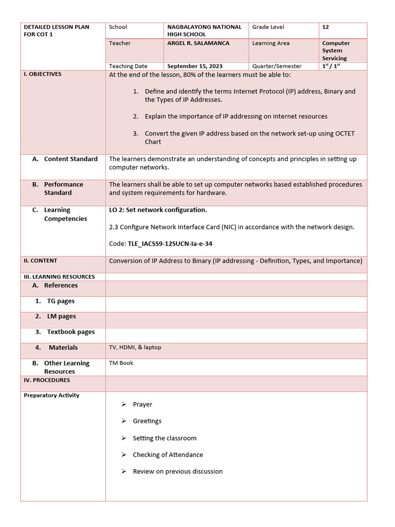 DLP Cot1 Final | PDF | Ip Address | Computer Network