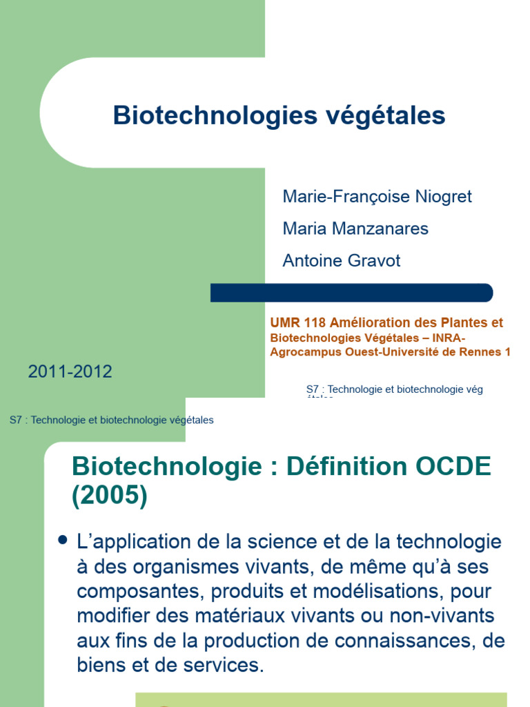 Cours1-Totipotence Chez Le Vegetal2011-2012 | PDF | Biotechnologie | Génie génétique