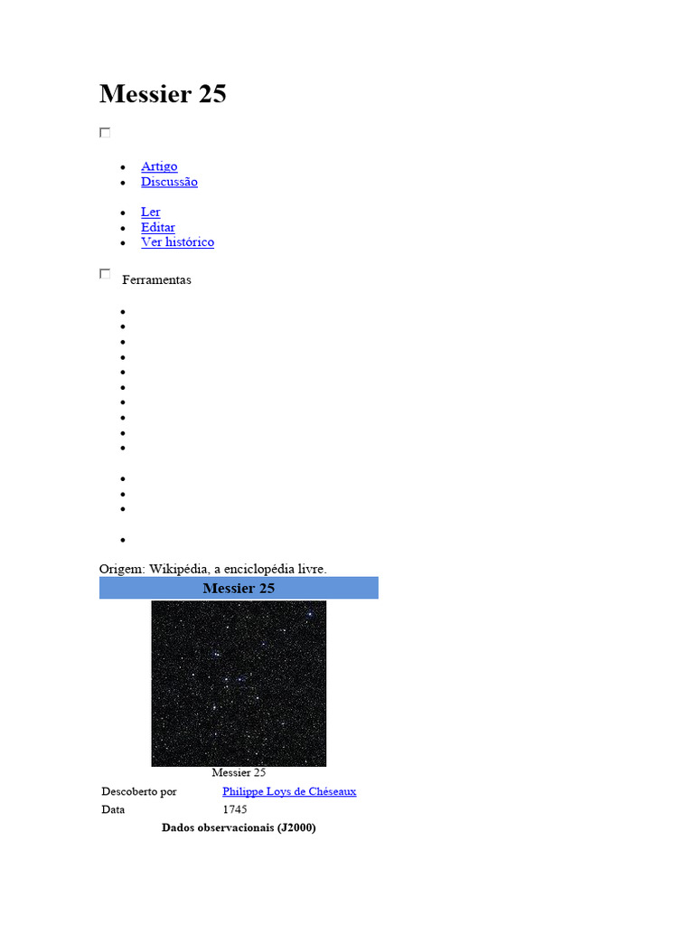 Messier 25 | Download grátis PDF | Astronomia | Objetos astronômicos