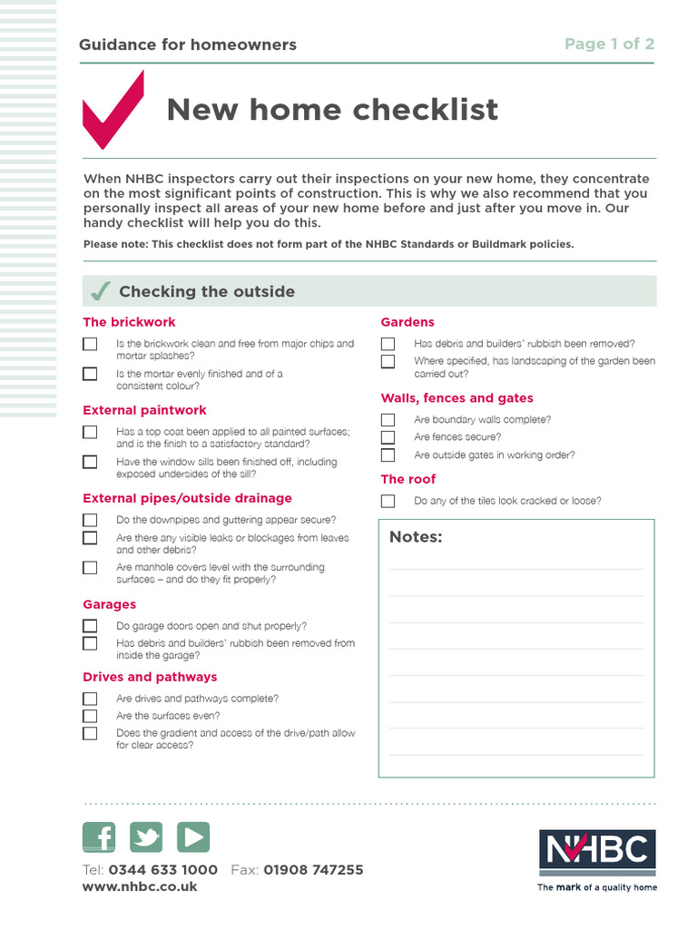 NHBC New Home Inspection Checklist | PDF | Door | Window