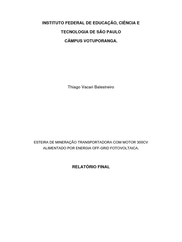 Relatório Final Thiago Esteira | PDF