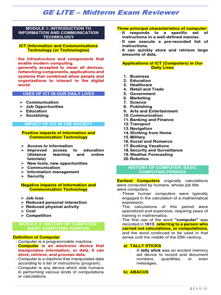 Ge Lite Midterm Reviewer Orig | PDF | Internet | World Wide Web