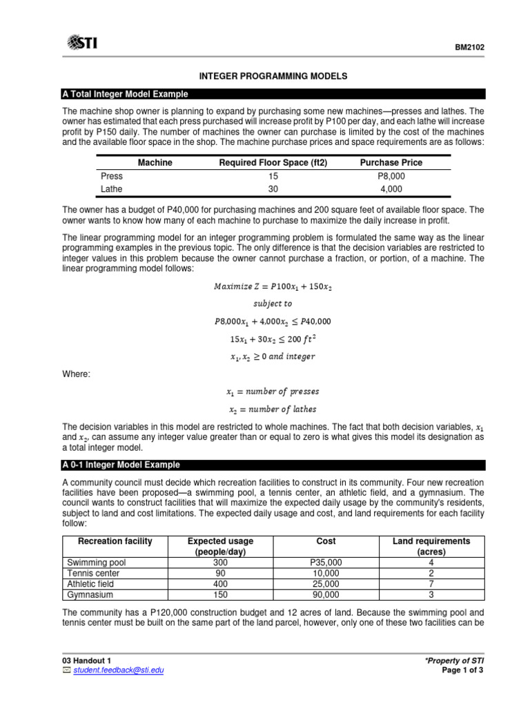03 Handout 1 | PDF | Linear Programming | Profit (Economics)