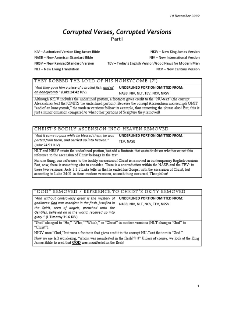 Bible Versions Compared - Corrupted Verses, Corrupted Versions | PDF ...