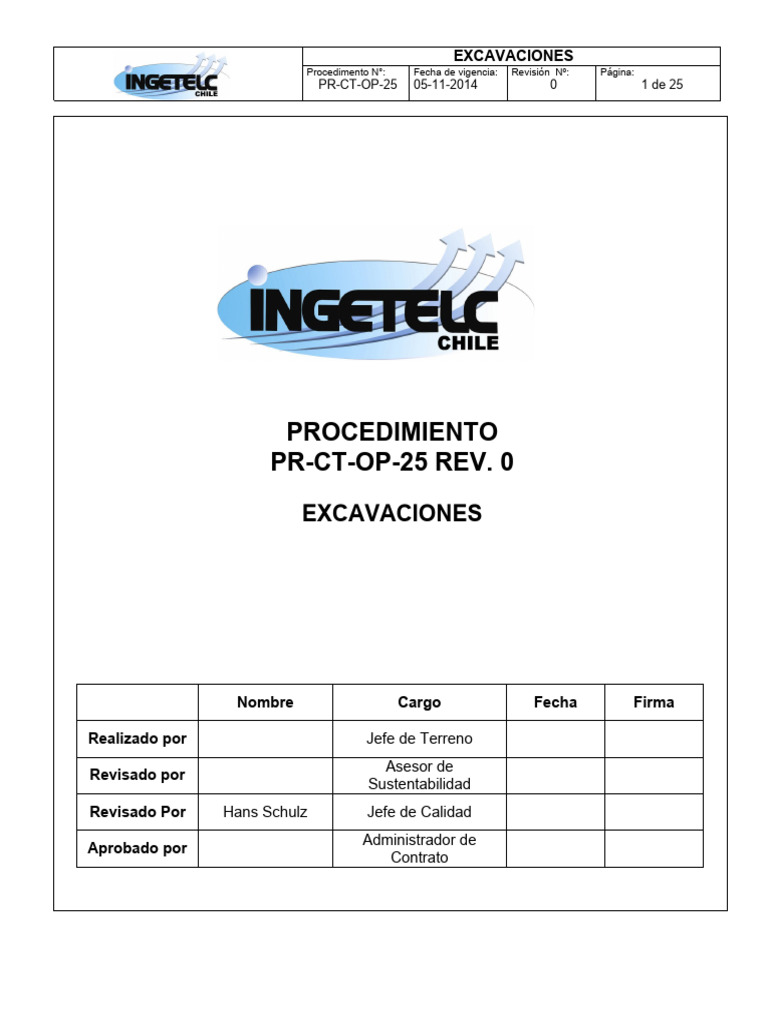 PR-CT-OP-25 Rev 0 Excavaciones | PDF