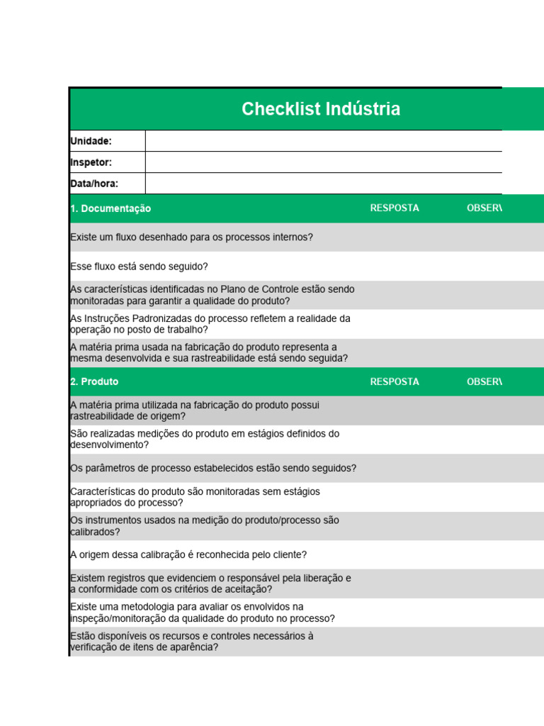 Modelo Checklist Industria | PDF | Qualidade (negócios)