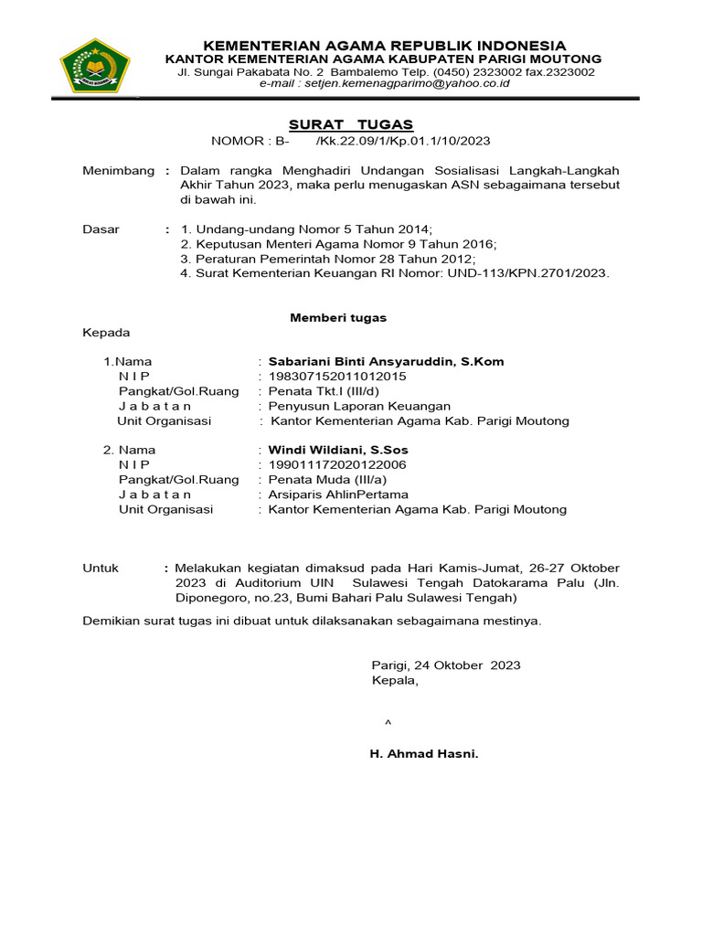 Surat Tugas An. Windi DKK | PDF