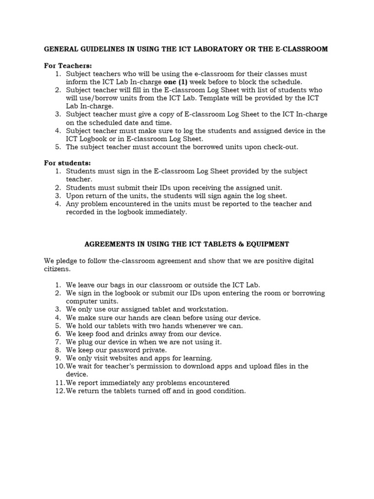 General Guidelines in Using The Ict Laboratory or The e | PDF