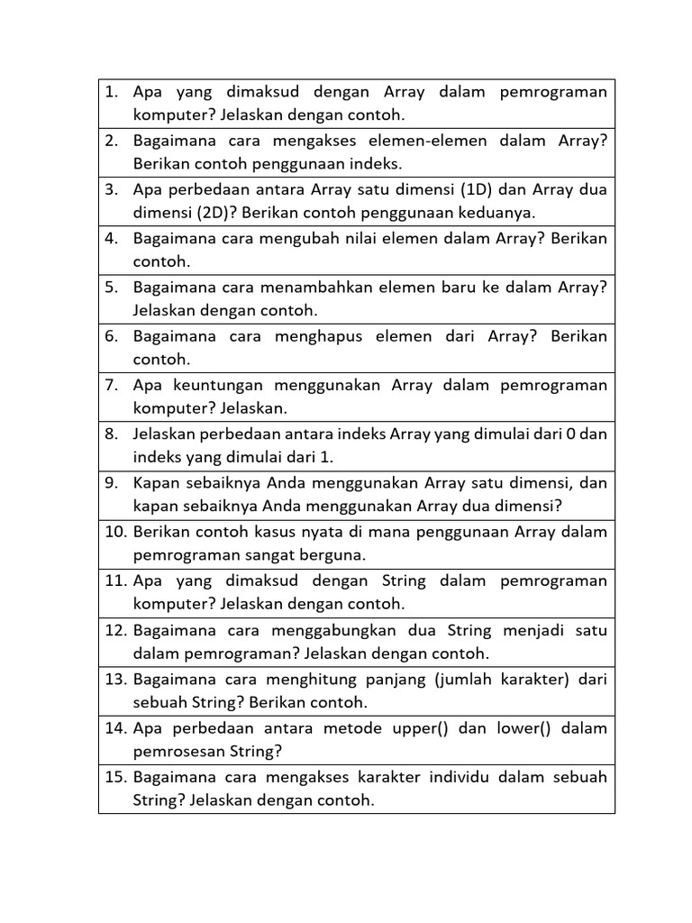 Soal Array String Pilih 5 Soal Pdf