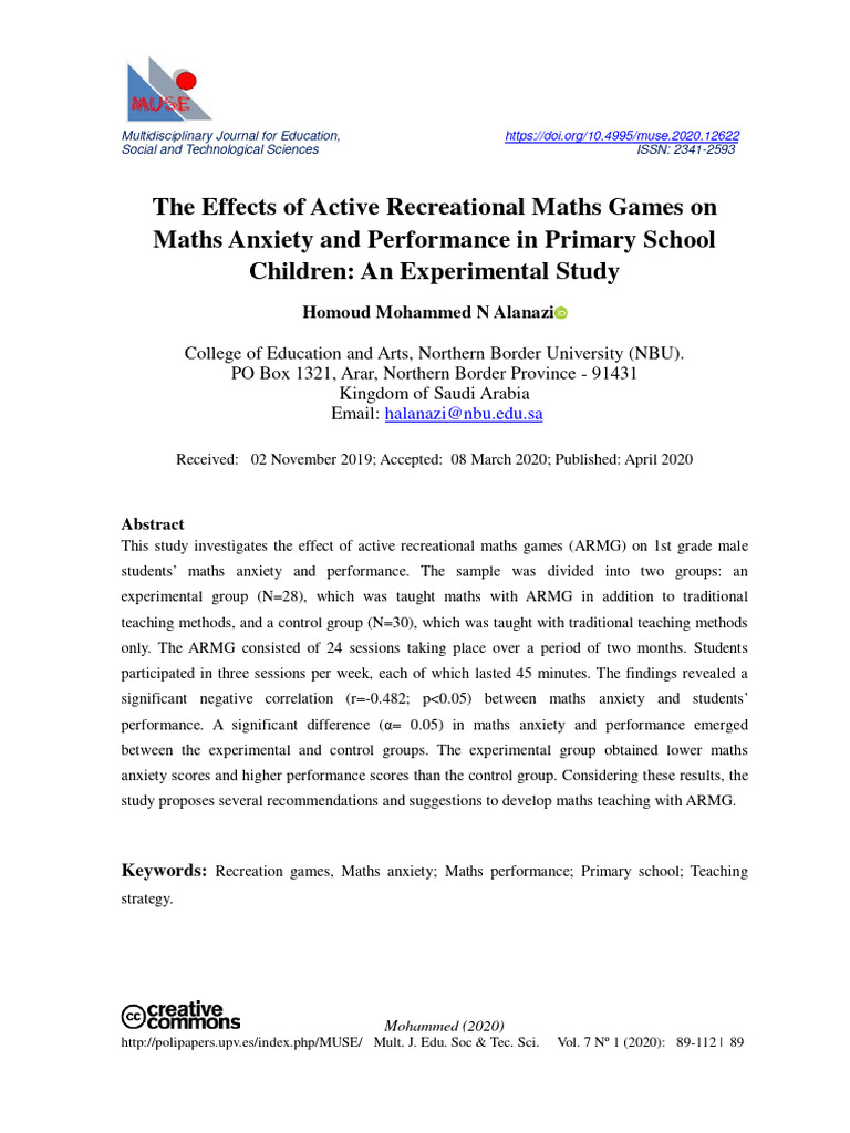 The Effects of Active Recreational Math Games On M | PDF