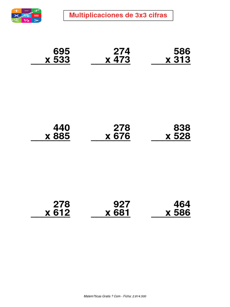 Multiplicaciones de 3x3 Cifras | PDF