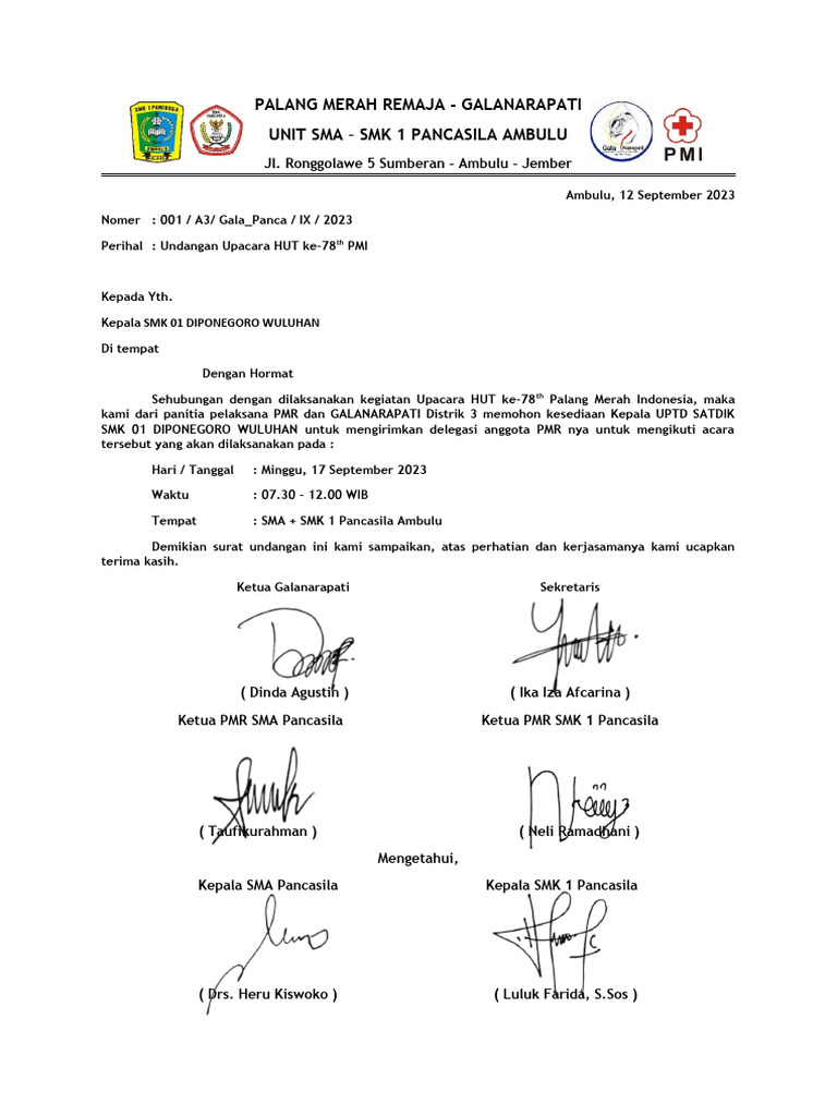 SURAT UNDANGAN UPACARA PMI | PDF