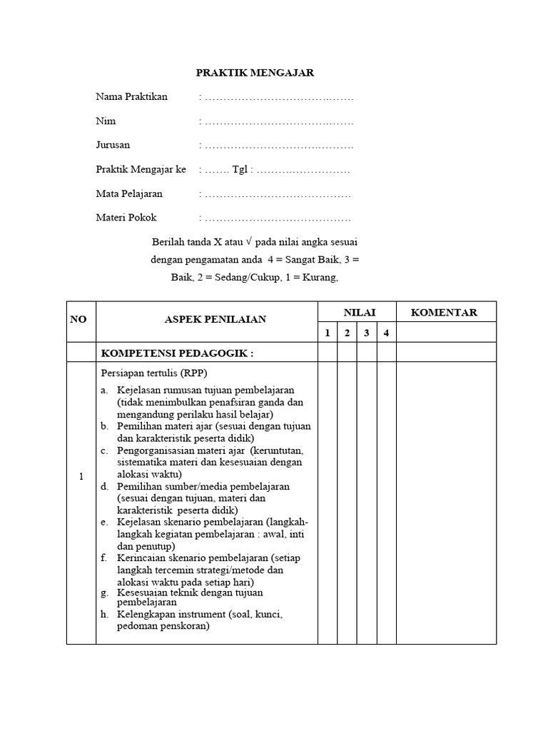 Format Format Penilaian PLP | PDF