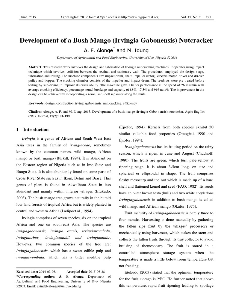 Development of A Bush Mango Irvingia Gab | PDF | Fruit | Fracture