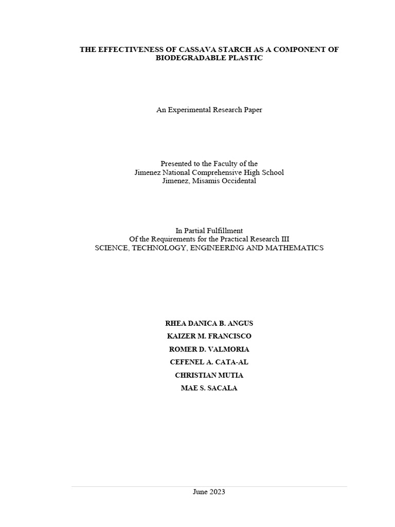 Cassava Starch in Biodegradable Plastics | PDF | Biodegradation | Plastic