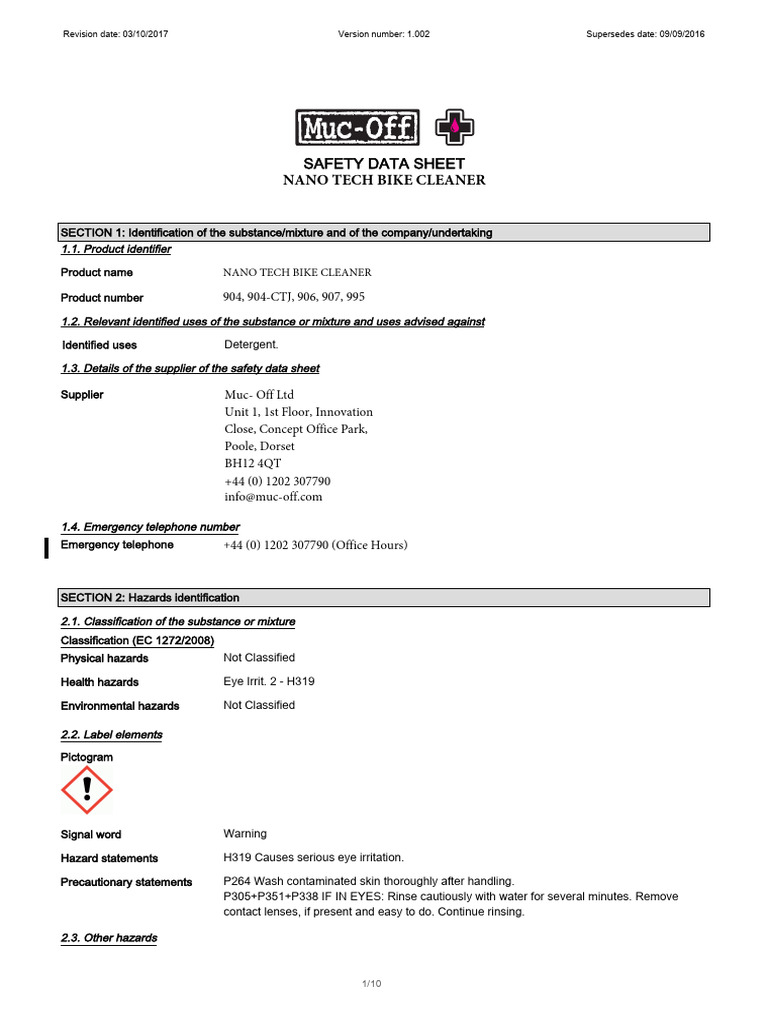Nano Tech Bike Cleaner Safety Data Sheet | PDF | Technology & Engineering