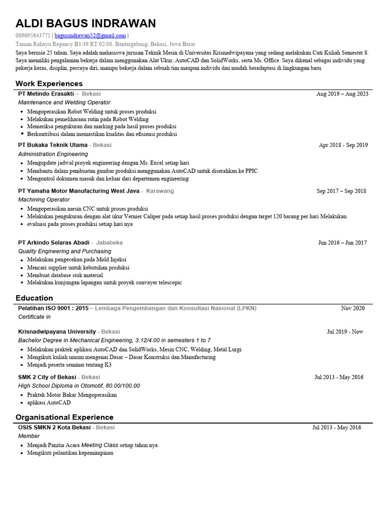Aldi Bagus Indrawan - Resume | PDF