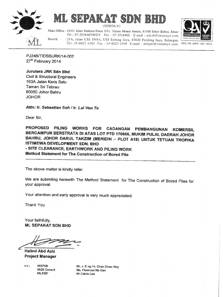 002 - Method Statement For The Construction of Bored Piles | PDF