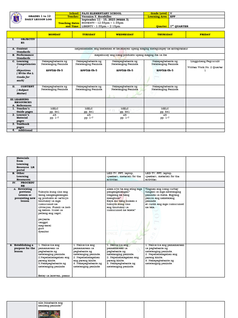 DLL - EPP W3 Q1 (AutoRecovered) | PDF