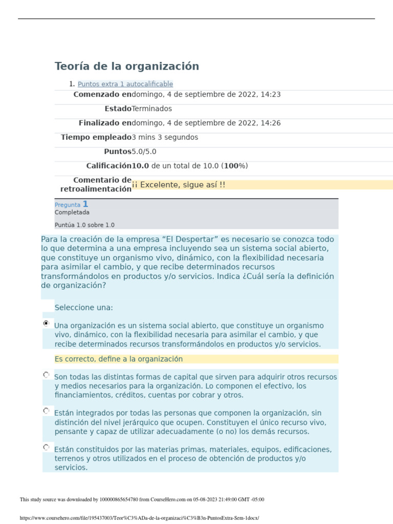 Teor a de La Organizaci n PuntosExtra Sem 1 .Docx | PDF | Business | Gestión de recursos humanos