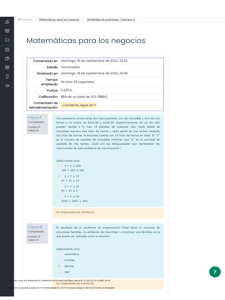 Modalidad de Ex Menes Semana 3 Revisi N Del Intento PDF | PDF | Programación lineal | Matemáticas