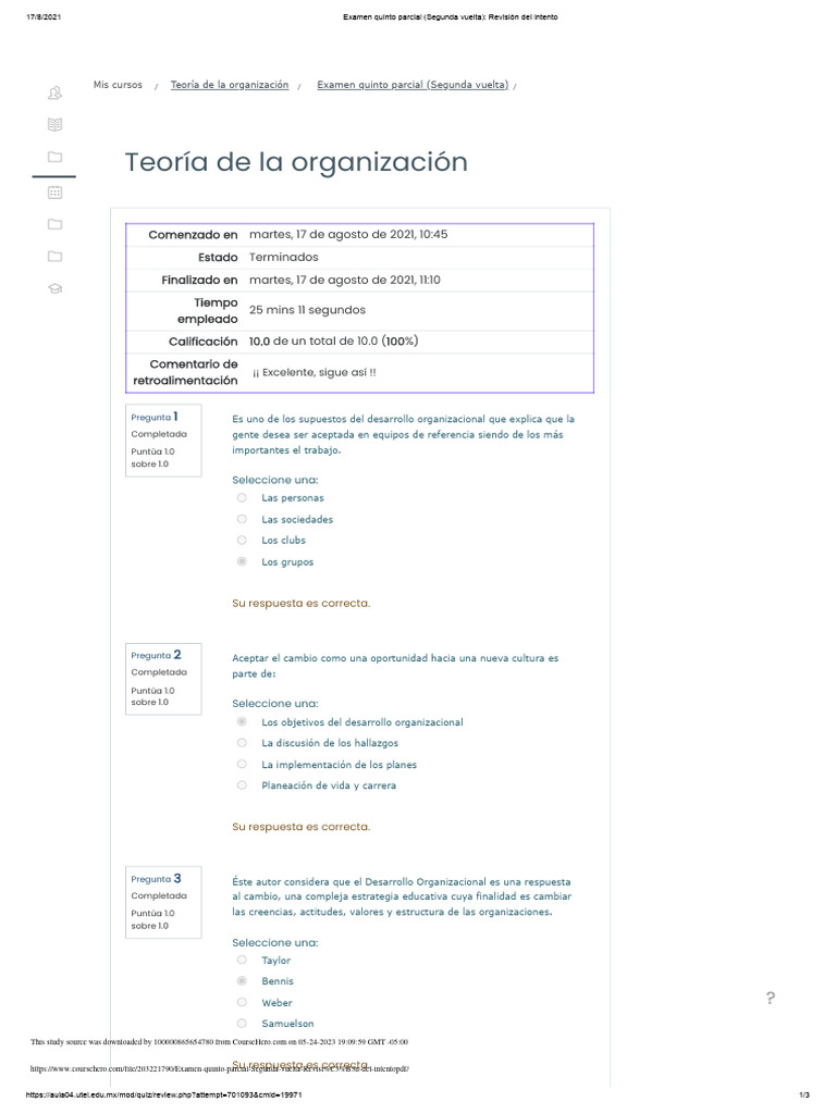 Examen Quinto Parcial Segunda Vuelta Revisi N Del Intento PDF | PDF