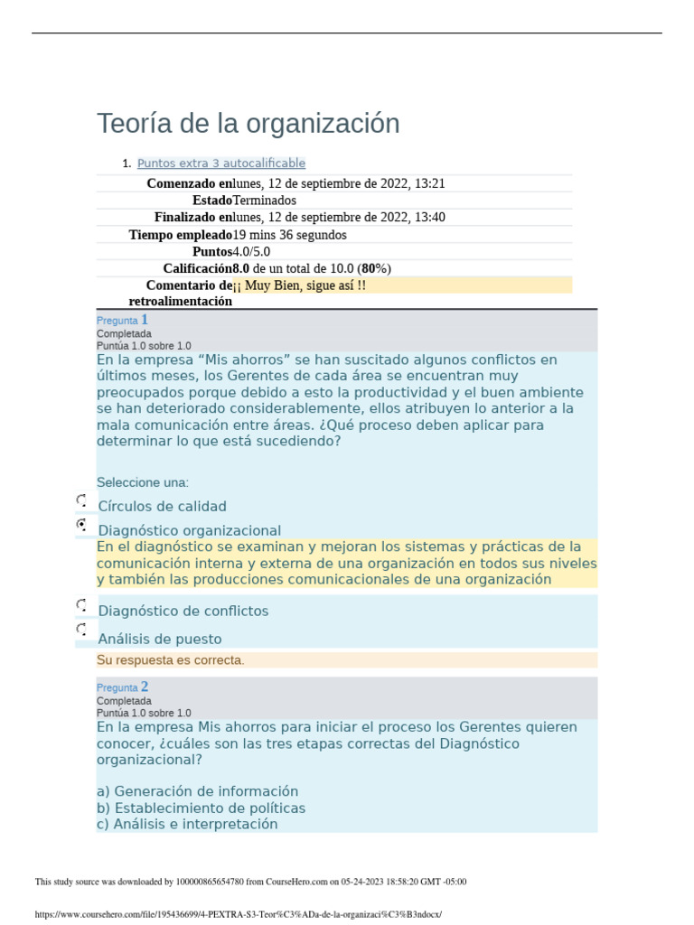 4 PEXTRA S3 Teor A de La Organizaci N | PDF | Business | Psicología ...