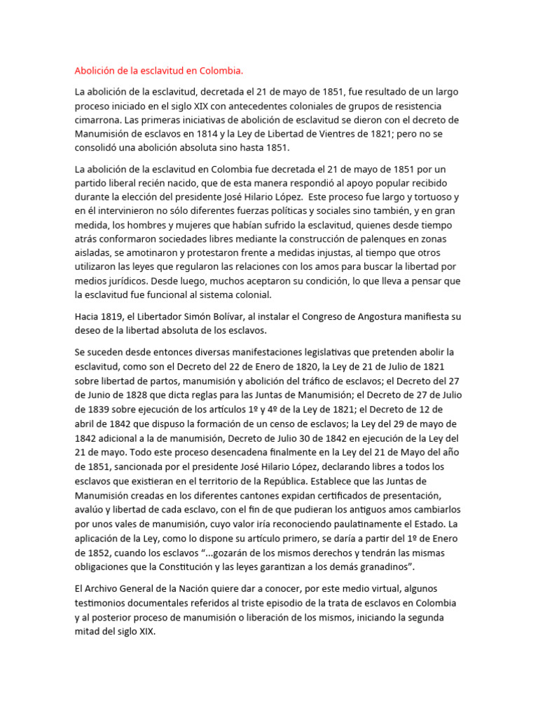 Abolición de la Esclavitud en 1851 | PDF | Esclavitud | Abolicionismo