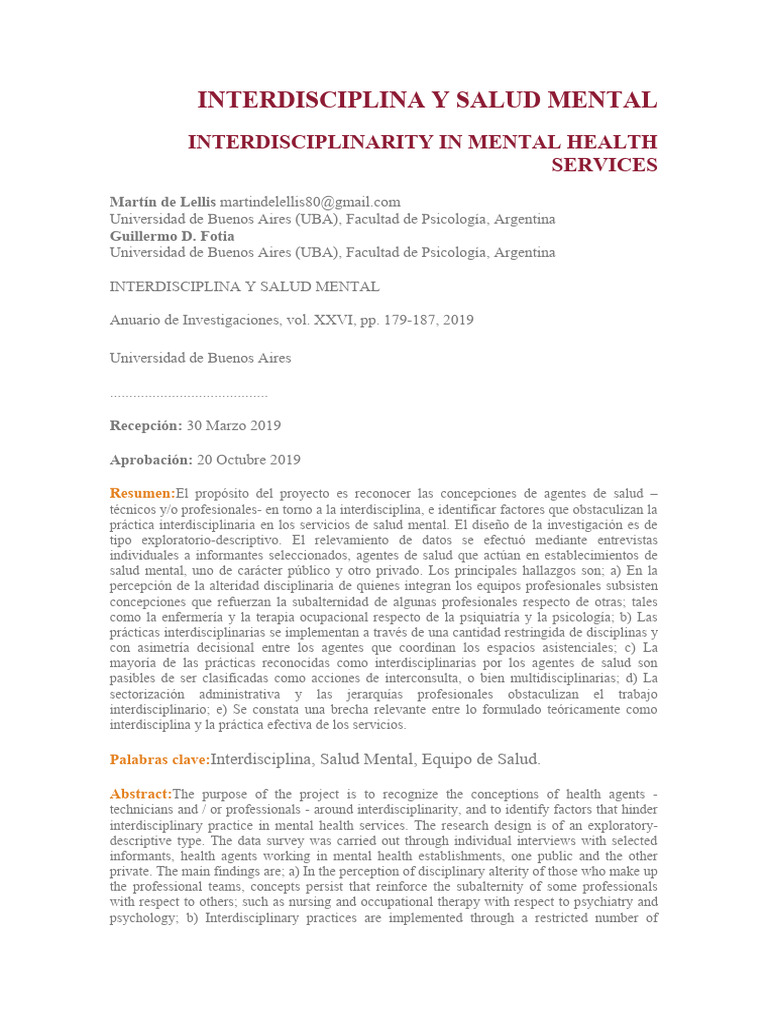 Interdisciplina en Salud Mental | PDF | Trabajo Social | Hospital