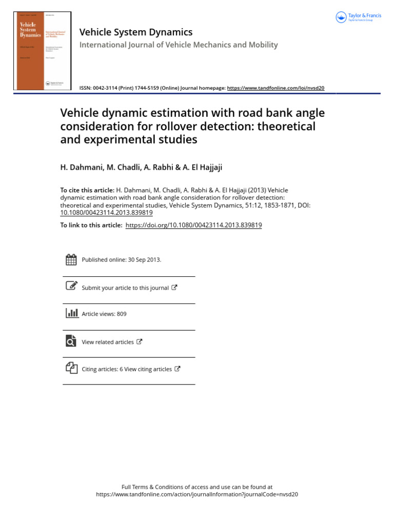 Vehicle Dynamic Estimation With Road Bank Angle Consideration For