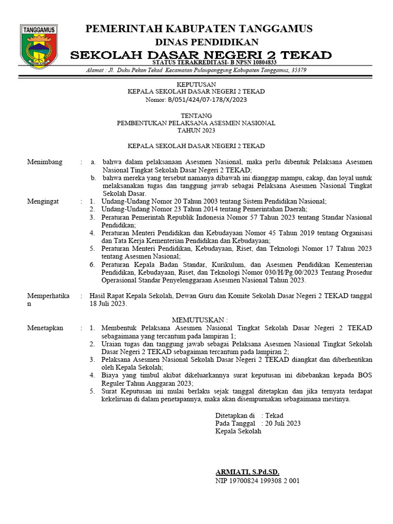 Pembentukan Pelaksana Asesmen Nasional 2023 | PDF
