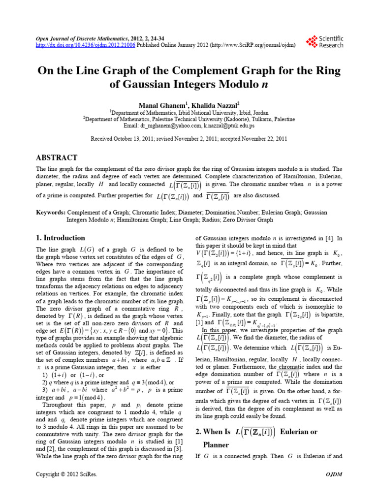 On The Line Graph of The Complement Graph For The Ring of Gaussian ...