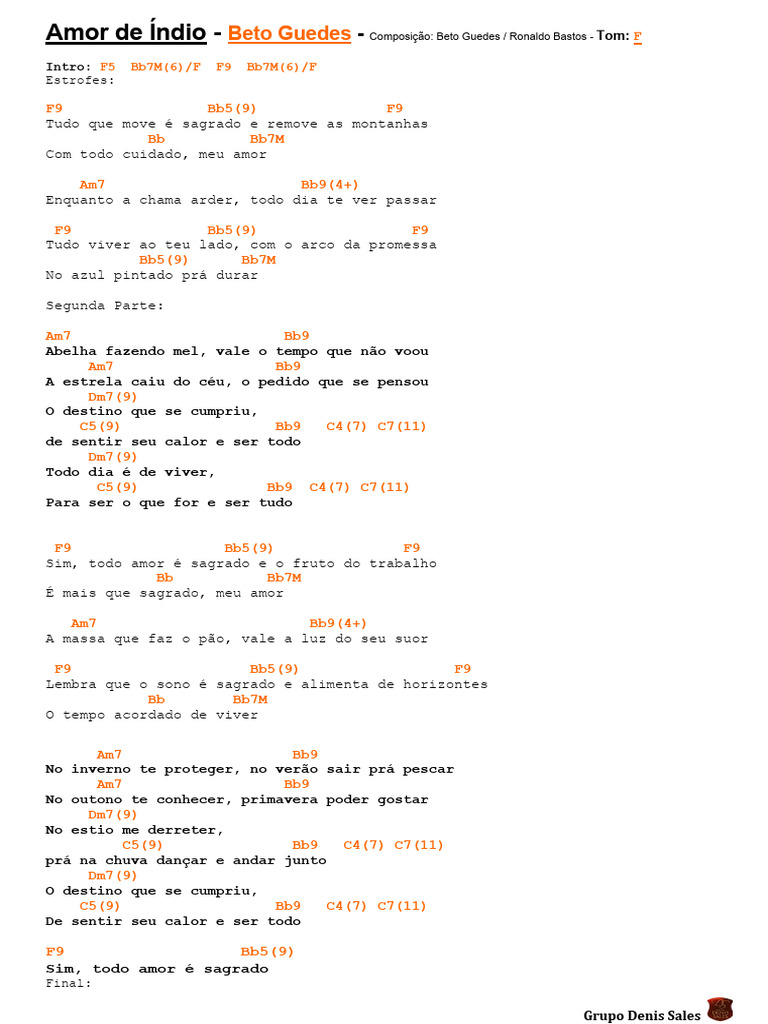 Amor de Índio - Beto Guedes - Cifras - Milton Nascimento | PDF