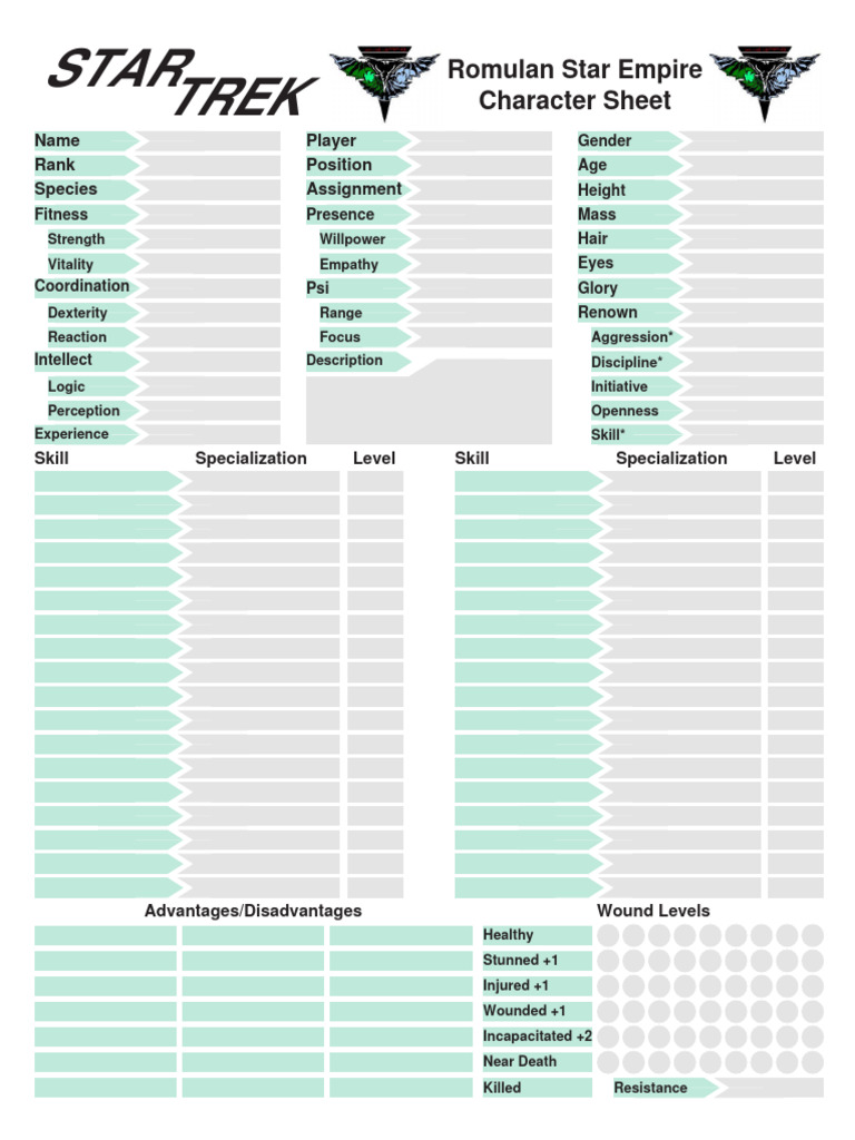 Romulan - Character - Sheet - p1 | PDF