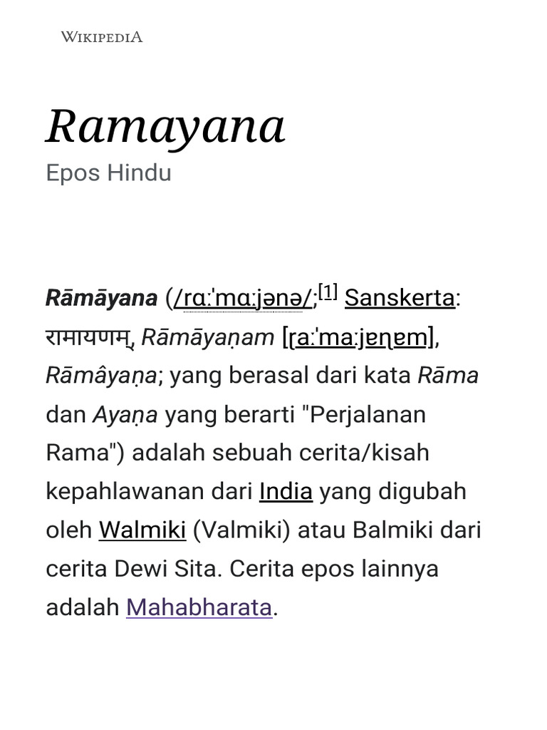 Epos Ramayana: Kisah Rama | PDF